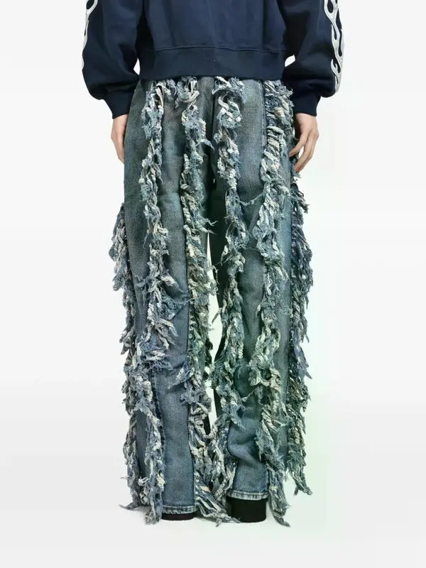 THUG CLUB Oil-wash Frayed Jeans