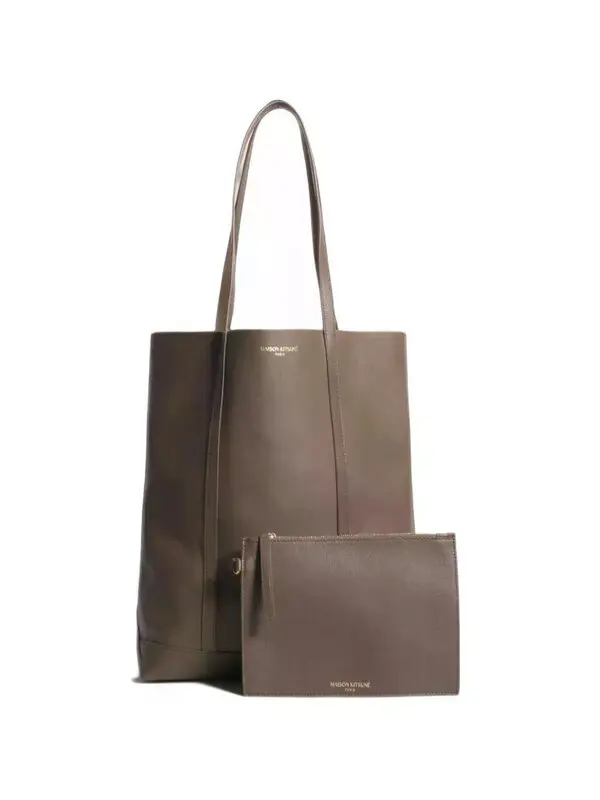 Maison Kitsuné Logo-print Leather Tote Bag - Brown