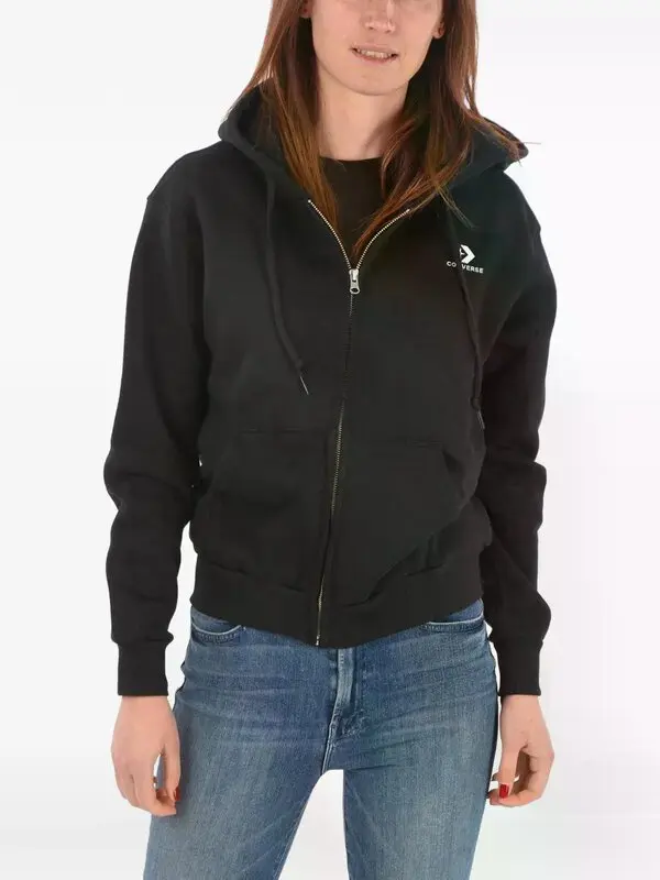 CONVERSE Logo-embroidered Zip-up Hoodie - Black