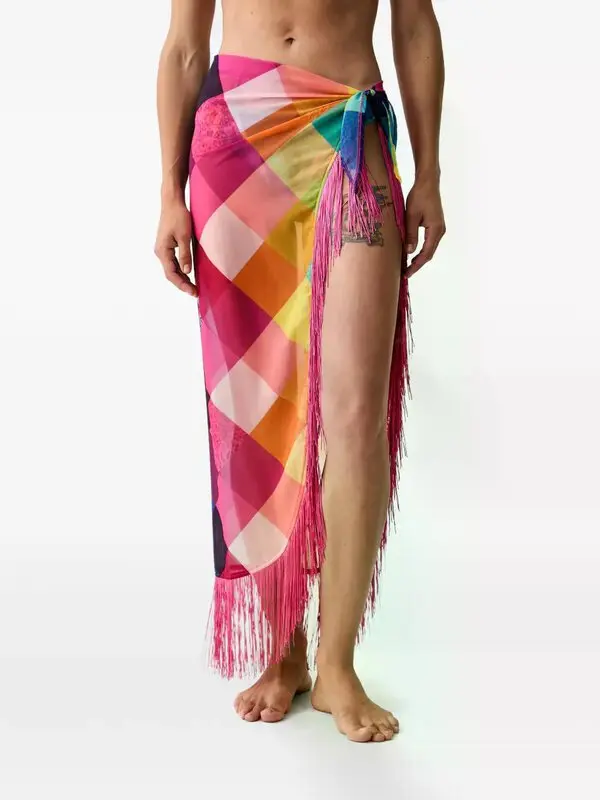 Kurt Geiger Fringe-trim Checked Sarong - Pink