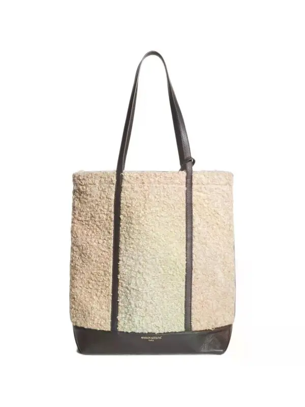 Maison Kitsuné Fleece Leather-trim Tote Bag - Neutrals