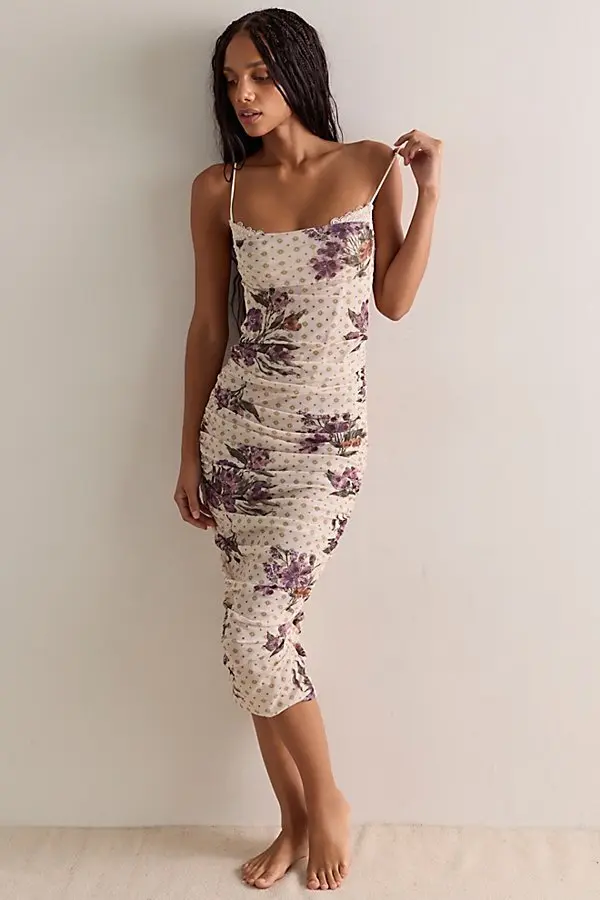 INTIMATELY Instant Attraction Printed Midi Slip Dress At - Ivory Combo
