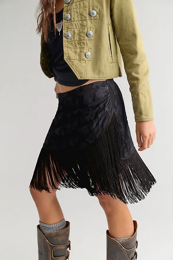 NIGEL PRESTON Micro Mini Fringe Skirt - Black