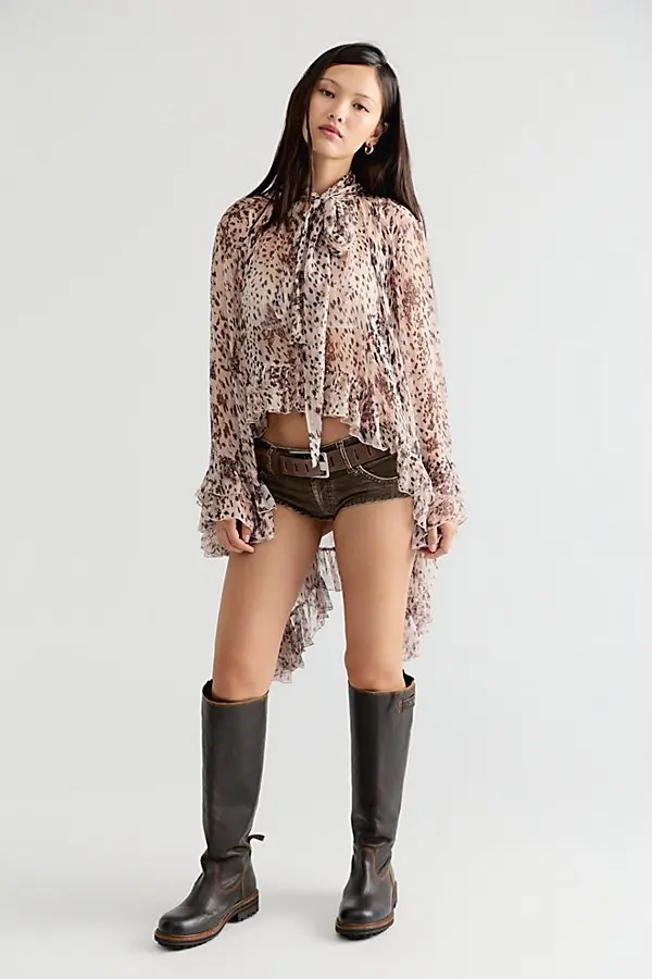 Free People Full Sleeve Frill Printed Blouse At