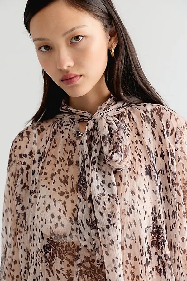 Free People Full Sleeve Frill Printed Blouse At