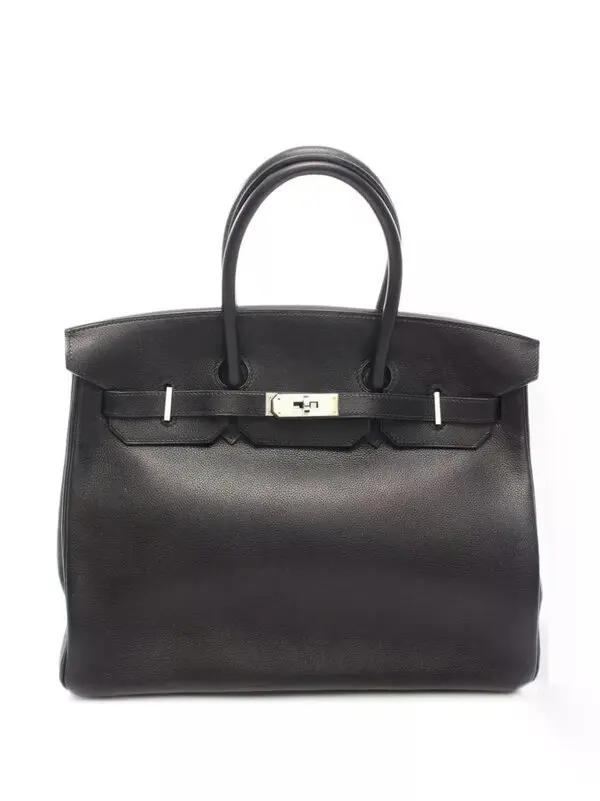 Hermès Leather Grained Texture Birkin 35 Handbag - Black