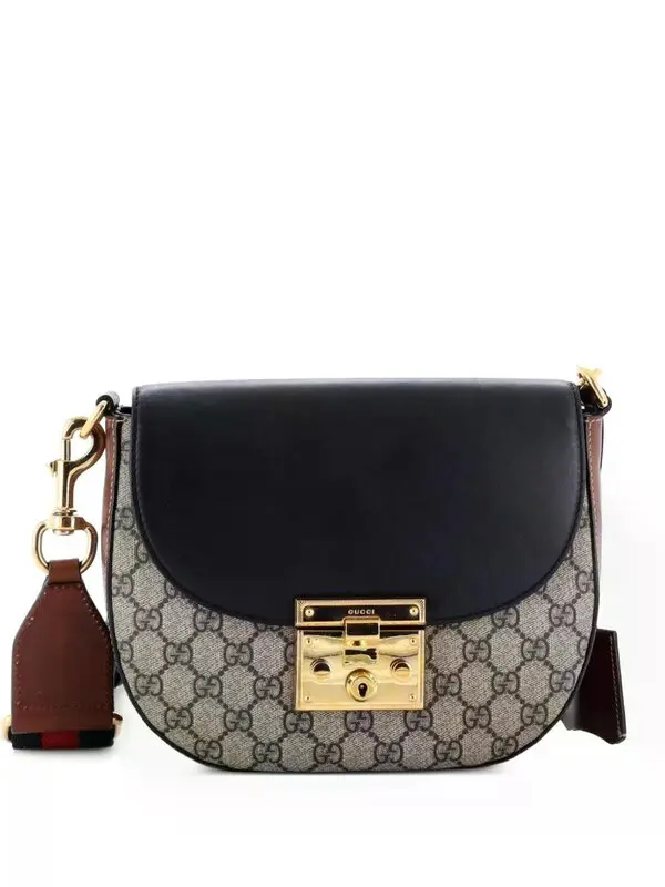 Gucci Padlock Saddle Shoulder Bag In Gg Coated Canvas And Leather - Black