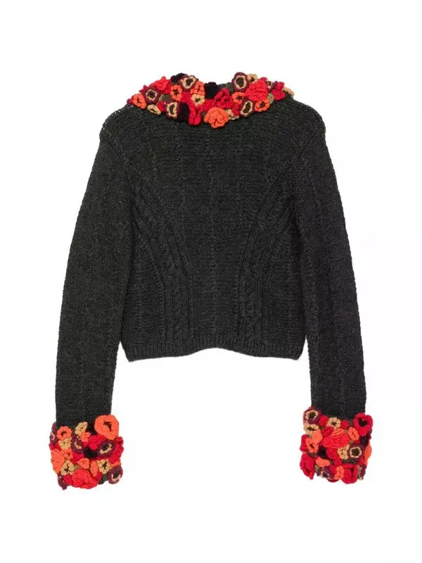 Moschino 2000s Floral-appliqué Cable-knit Sweater