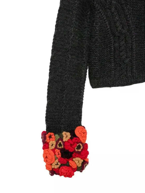 Moschino 2000s Floral-appliqué Cable-knit Sweater