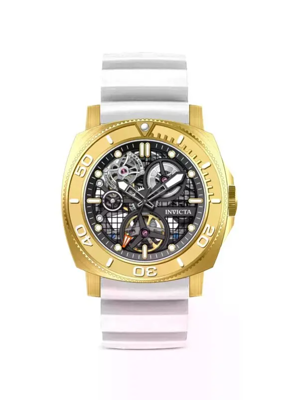 INVICTA Sea Hunter 44mm Automatic Watch With White Silicone Strap - Black