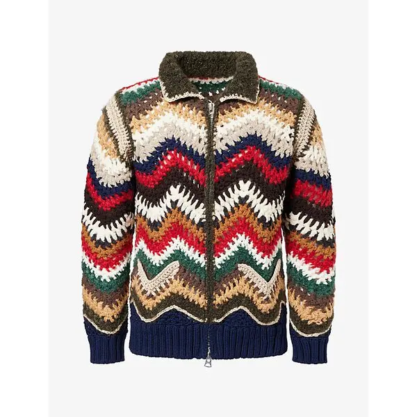 Sacai Crochet-knit Zip-up Wool-blend Cardigan - Multi