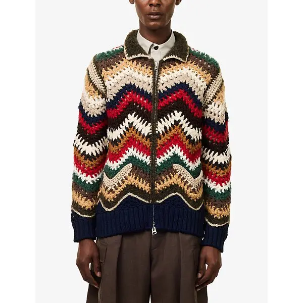 Sacai Crochet-knit Zip-up Wool-blend Cardigan