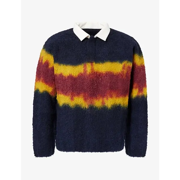 Sacai Chusen-dyed Collared Wool-blend Jumper - Navy Multi