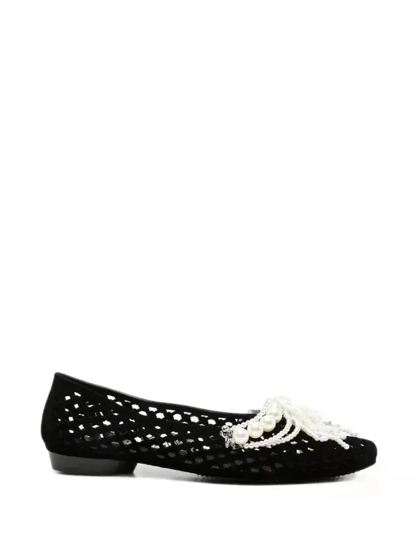 HEAVENLY JELLY Drift Pearl Embellished Cut-out Ballet Flats - Black