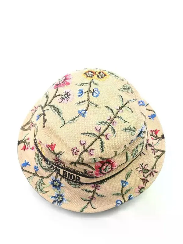 Dior 2010s D-bobby Floral-embroidered Bucket Hat - Neutrals