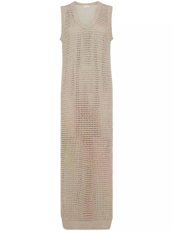 Brunello Cucinelli Open-knit Cotton-blend Maxi Dress