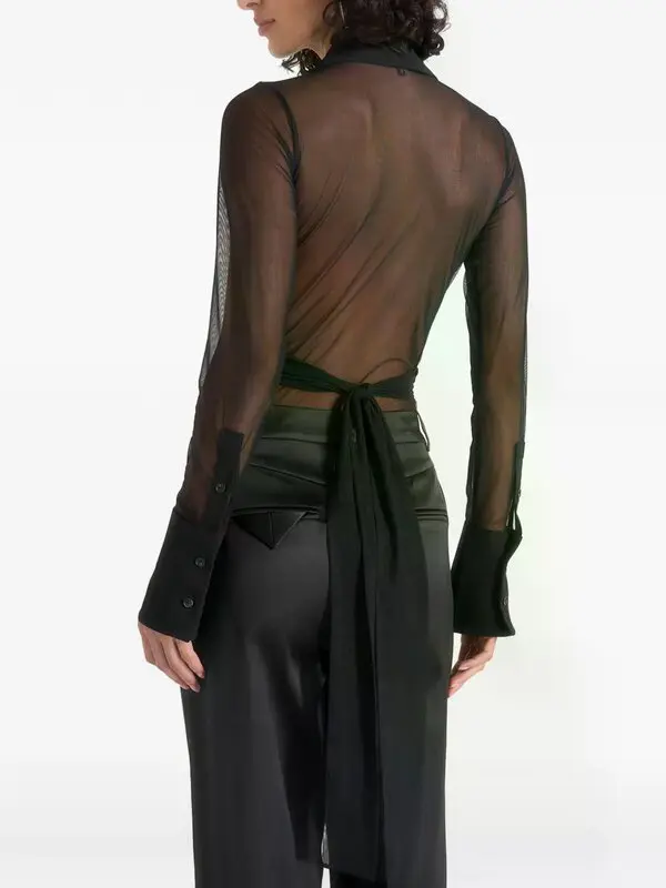 Manière De Voir Sheer Crossover Shirt Bodysuit With Rear Tie