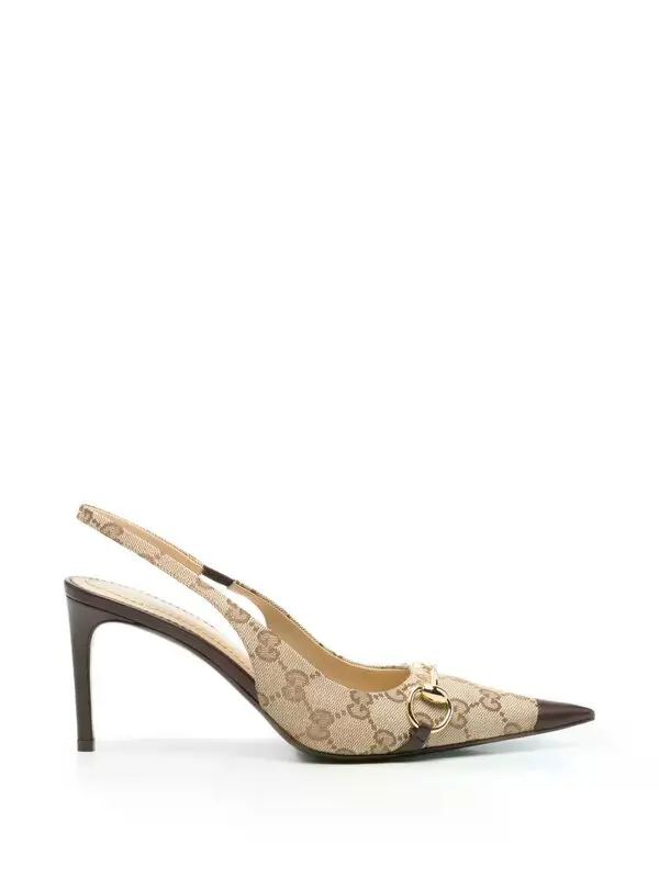 Gucci Donna Horsebit Gg Supreme Slingback Pumps - Neutrals