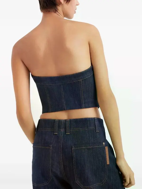 Brunello Cucinelli Strapless Cropped Denim Top