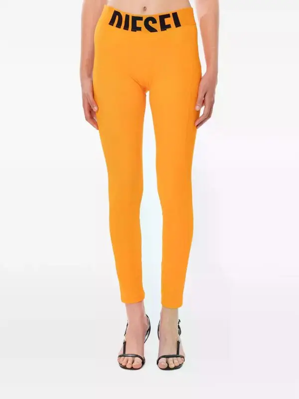 DIESEL® Microfibre Leggings With Cut-off Logo - Orange