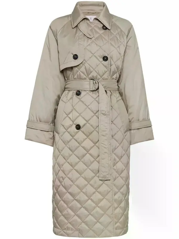 Brunello Cucinelli Belted Quilted Trench Coat - Neutrals