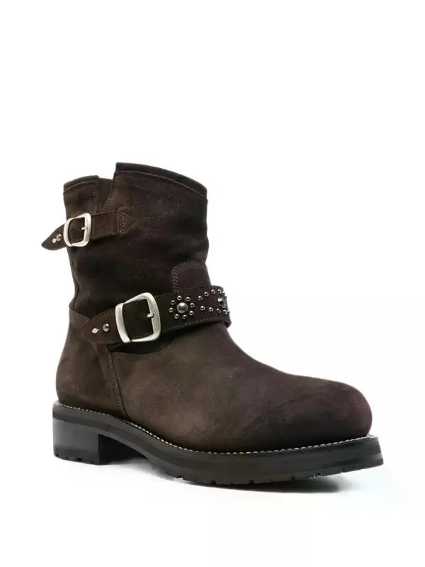 SECOND / LAYER Buckled Studded Leather Boots