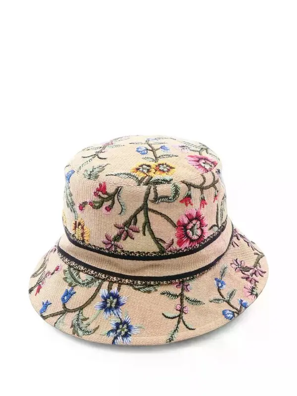 Dior 2010s D-bobby Flower-embroidered Bucket Hat - Neutrals