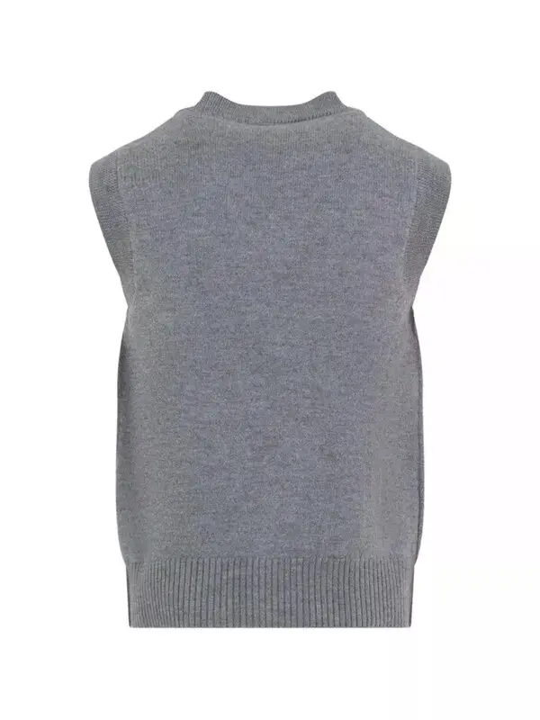 AMI Paris Black Sleeveless Wool Sweater With De Coeur