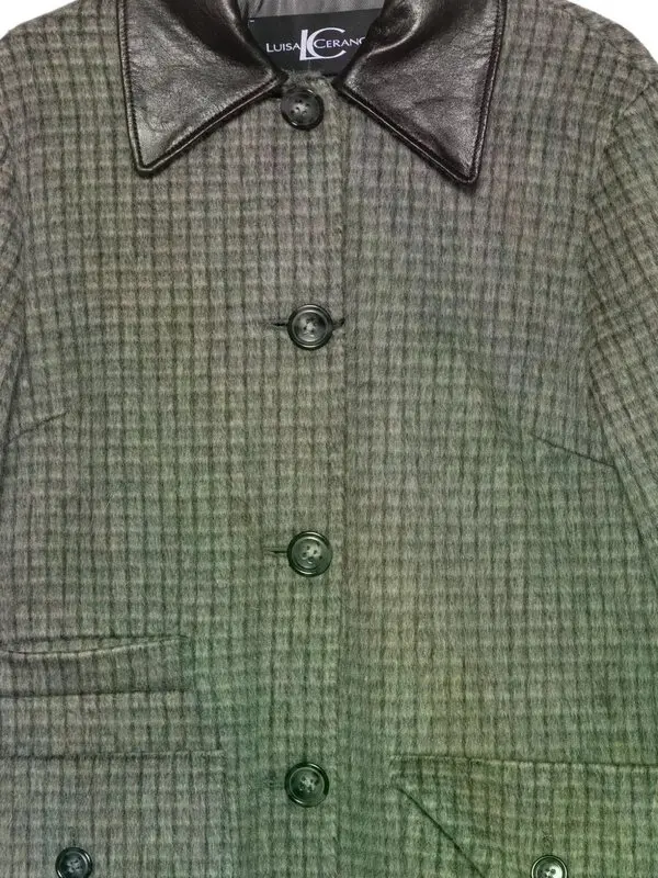 LUISA CERANO Check-pattern Leather-collar Coat