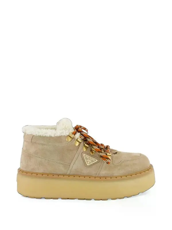 Prada Shearling-lined Suede Lace-up Flatform Booties