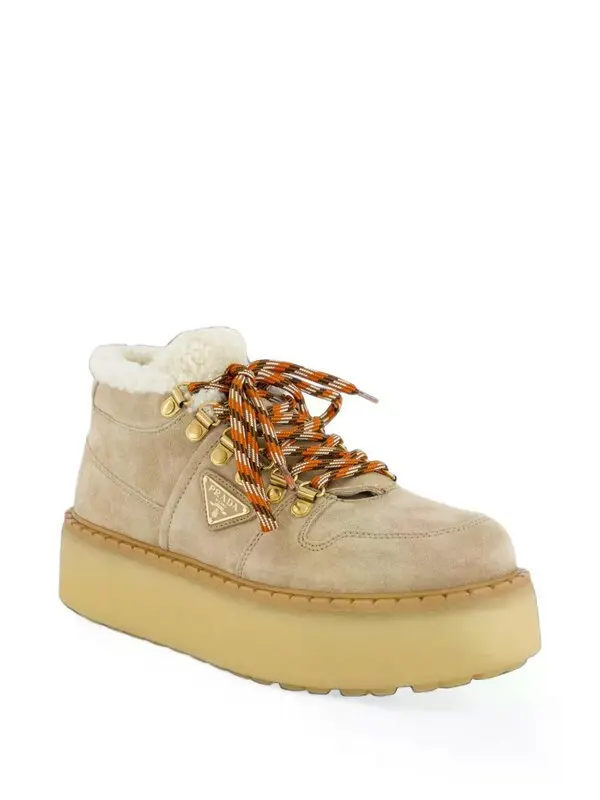Prada Shearling-lined Suede Lace-up Flatform Booties
