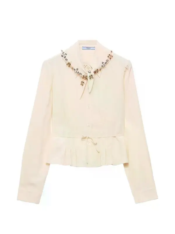 Prada Silk Marocain Shirt With Jewelled Scarf - Neutrals
