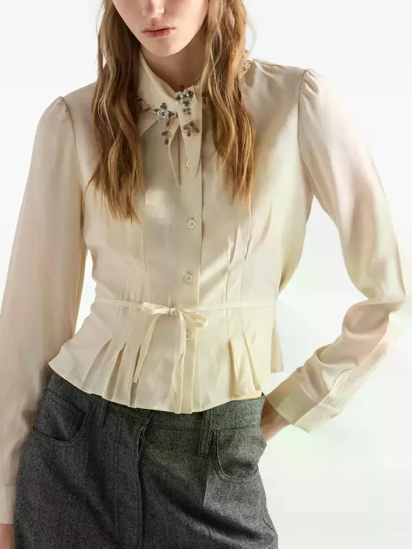 Prada Silk Marocain Shirt With Jewelled Scarf