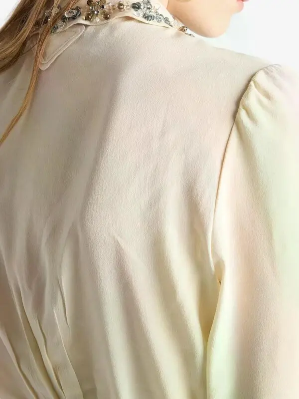 Prada Silk Marocain Shirt With Jewelled Scarf