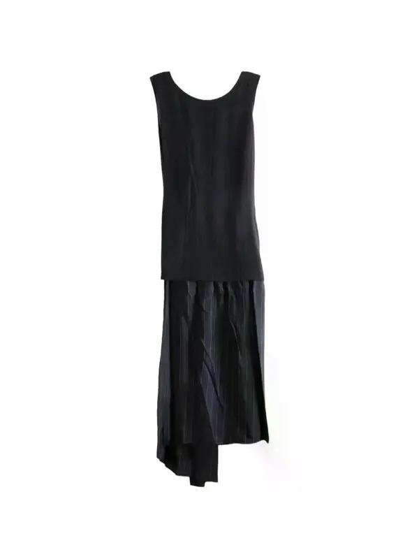 Y’s Pinstripe-pattern Asymmetric Midi Dress - Black