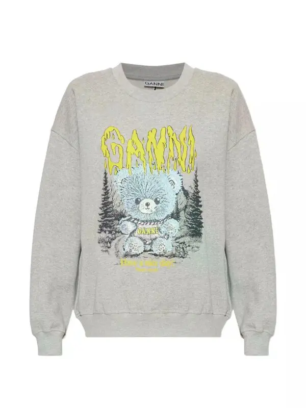 GANNI Relaxed Fit Organic Cotton Sweatshirt With Forest Teddy Print
