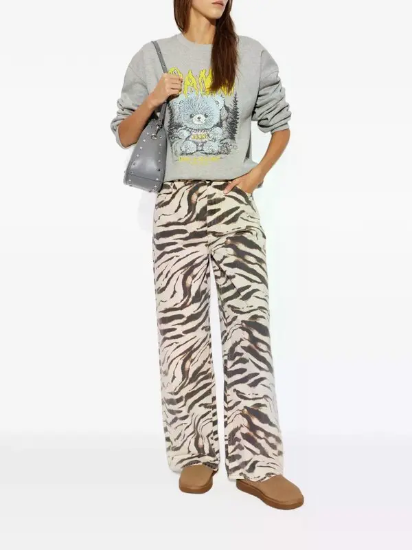 GANNI Relaxed Fit Organic Cotton Sweatshirt With Forest Teddy Print