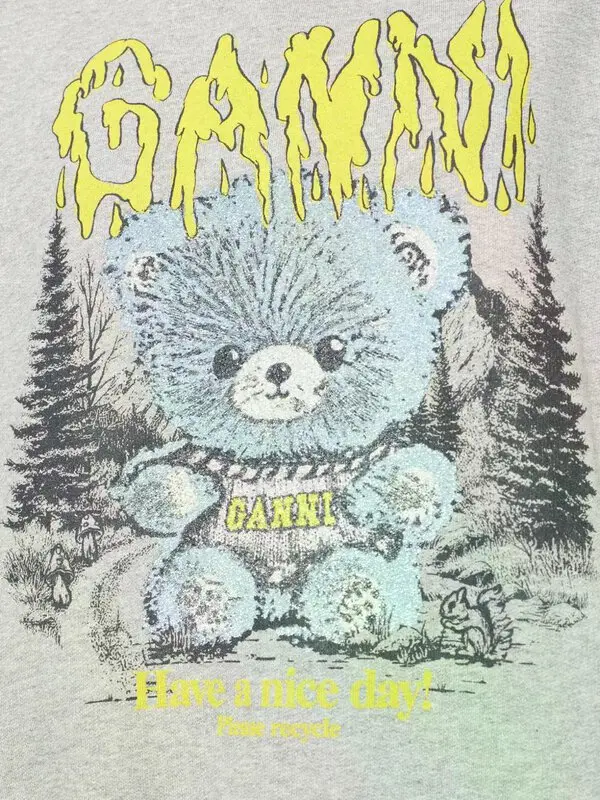 GANNI Relaxed Fit Organic Cotton Sweatshirt With Forest Teddy Print