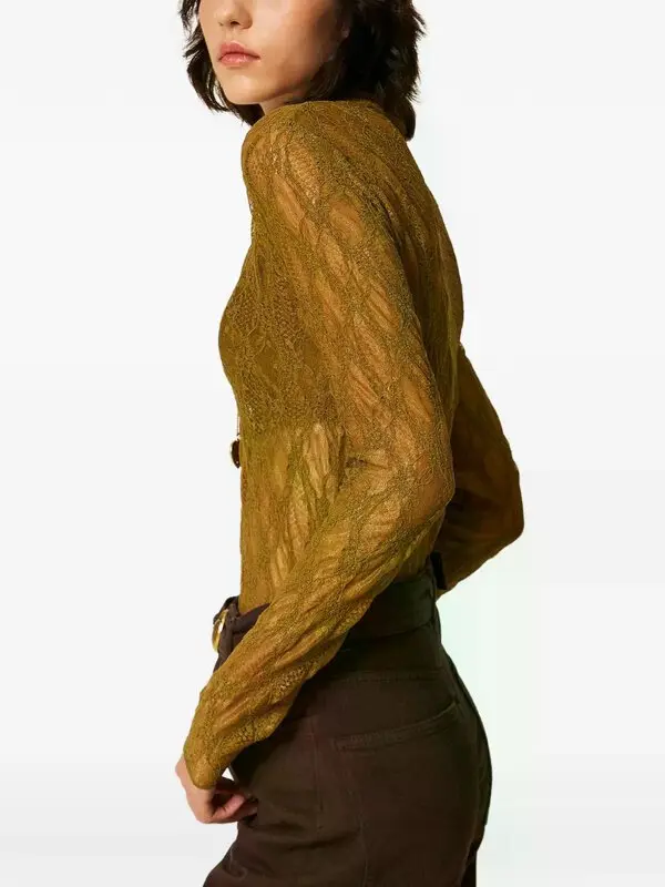 TWINSET Stretch Lace Turtleneck Top