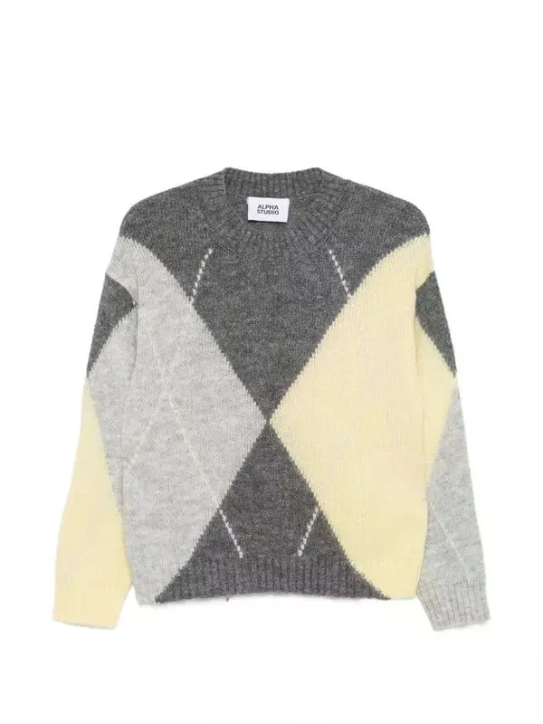 Alpha Studio Argyle Knit Sweater - Grey