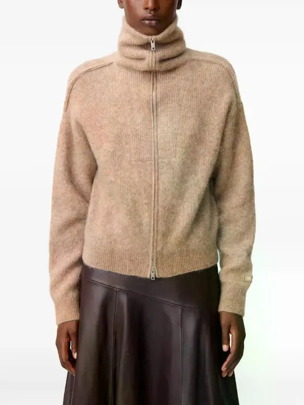 Claudie Pierlot Brushed-effect Knit Funnel Neck Cardigan