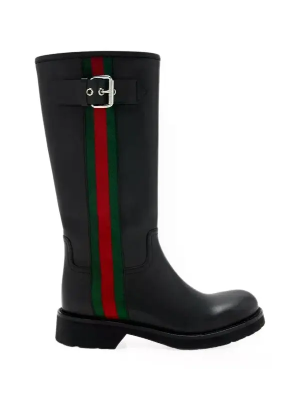Gucci Biker Boots With Web - Black