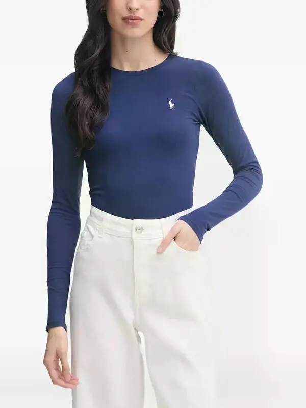 Polo Ralph Lauren Embroidered Long-sleeve Bodysuit - Blue