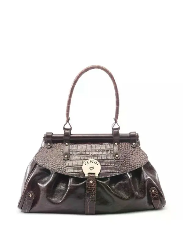 Fendi Croc-embossed Shoulder Bag - Brown