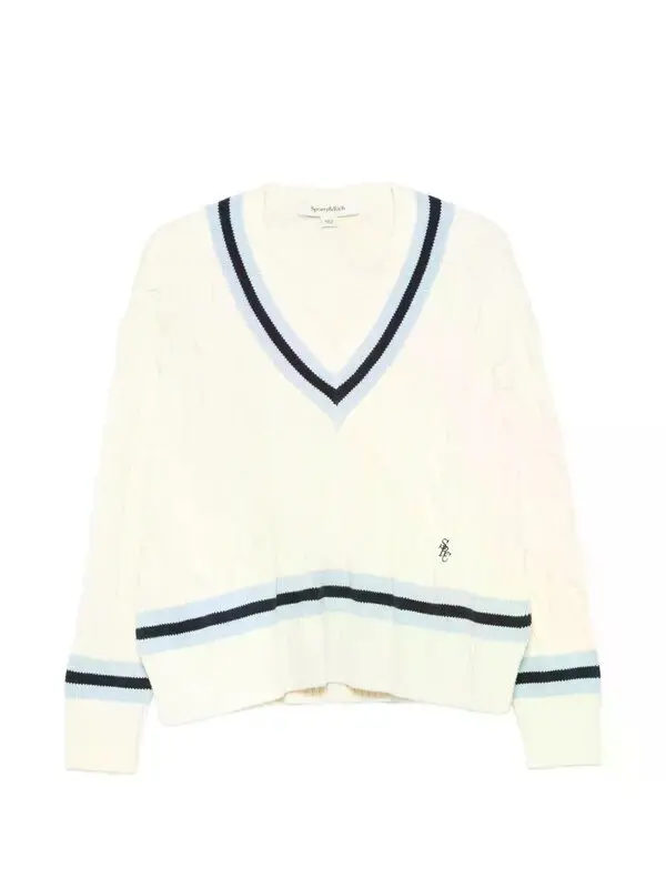 Sporty & Rich Cable Knit V-neck Sweater - Neutrals
