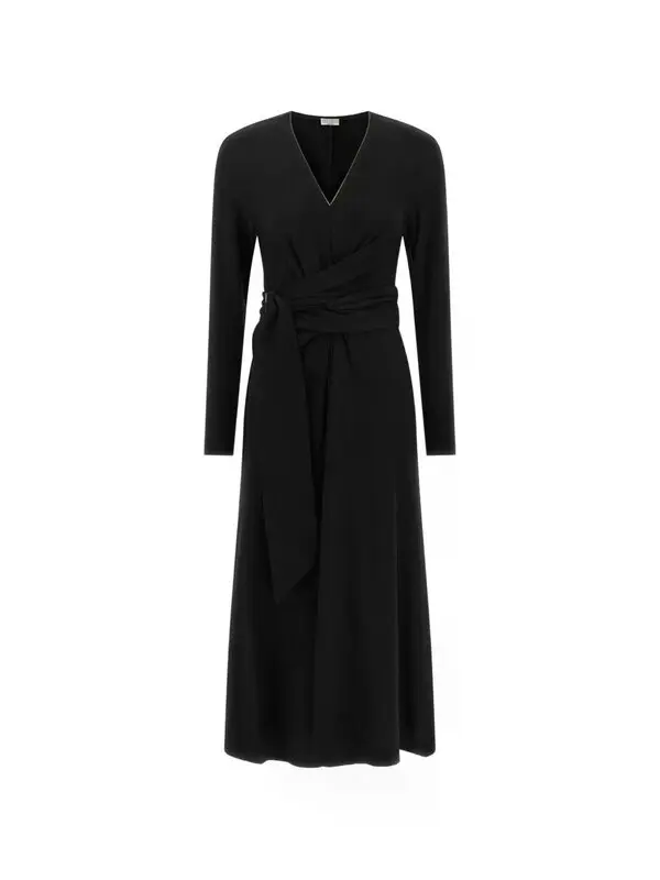 Brunello Cucinelli Monili Wrap-style Midi Dress - Black