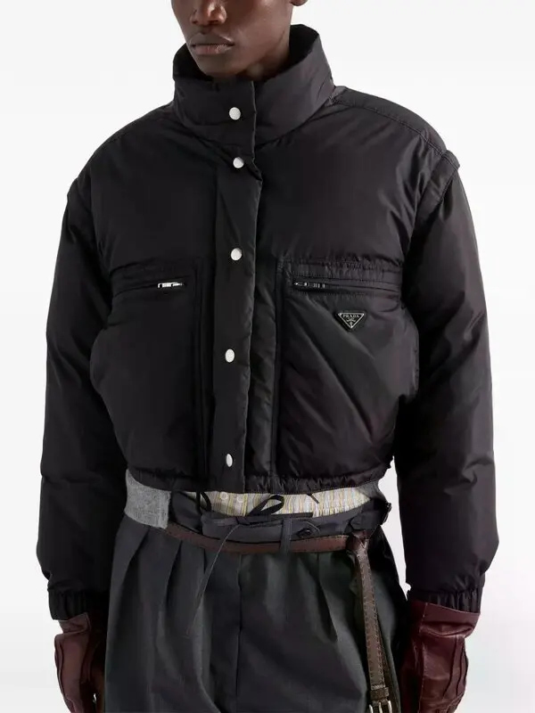Prada Re-nylon Cropped Down Jacket With Stowaway Hood