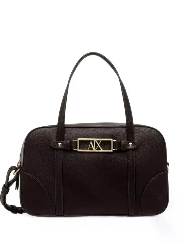 Armani Exchange Logo Plaque Pebbled Leather Handbag