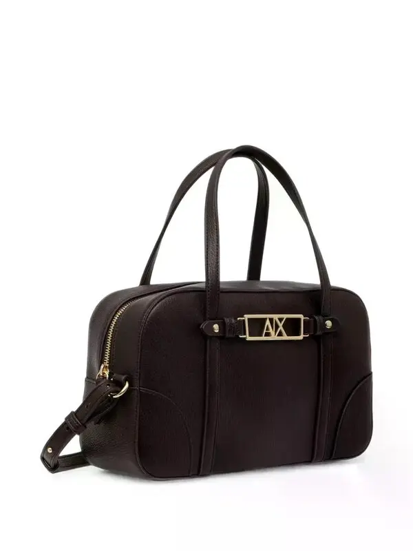 Armani Exchange Logo Plaque Pebbled Leather Handbag