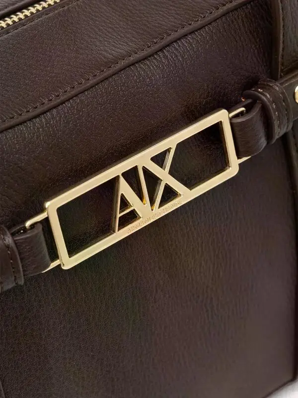 Armani Exchange Logo Plaque Pebbled Leather Handbag